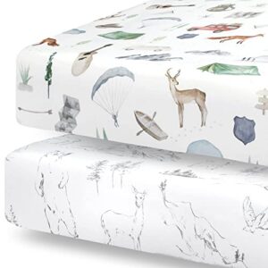 pobibaby - 2 pack premium fitted baby boy crib sheets for standard crib mattress - ultra-soft cotton blend, safe and snug, and stylish woodland crib sheet (explore)