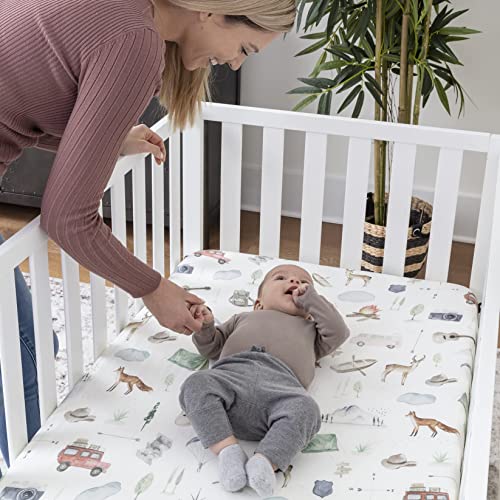 Pobibaby - 2 Pack Premium Fitted Baby Boy Crib Sheets for Standard Crib Mattress - Ultra-Soft Cotton Blend, Safe and Snug, and Stylish Woodland Crib Sheet (Explore)