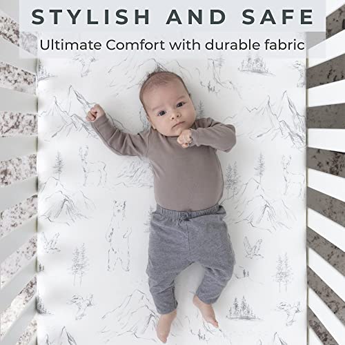 Pobibaby - 2 Pack Premium Fitted Baby Boy Crib Sheets for Standard Crib Mattress - Ultra-Soft Cotton Blend, Safe and Snug, and Stylish Woodland Crib Sheet (Explore)