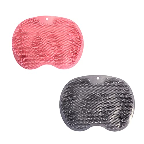 2 Pcs Shower Foot & Back Scrubber, Silicone Bath Massage Pad, Silicone Body Scrubber, Wall Mounted Back Scrubber, Silicone Bath Massage Cushion Brush with Suction Cups