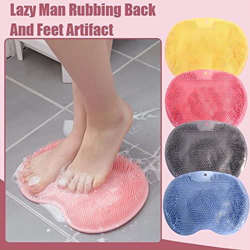 2 Pcs Shower Foot & Back Scrubber, Silicone Bath Massage Pad, Silicone Body Scrubber, Wall Mounted Back Scrubber, Silicone Bath Massage Cushion Brush with Suction Cups