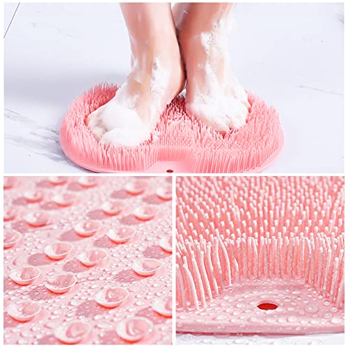 2 Pcs Shower Foot & Back Scrubber, Silicone Bath Massage Pad, Silicone Body Scrubber, Wall Mounted Back Scrubber, Silicone Bath Massage Cushion Brush with Suction Cups