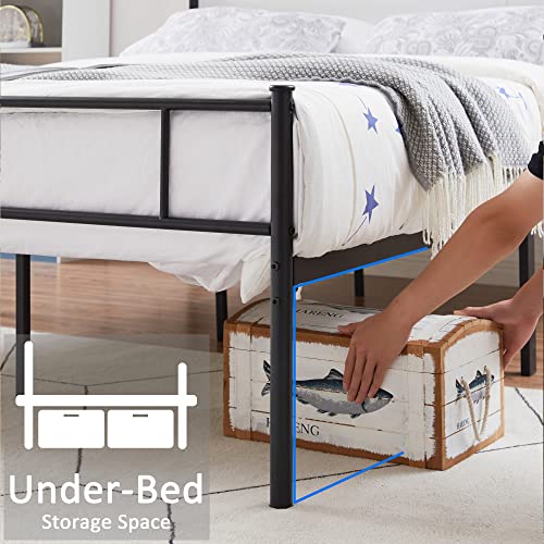 VECELO Queen Size Metal Bed Frame with Headboard and Footboard, 12'' Under-Bed Storage & Strong Slats Support, No Box Spring Needed