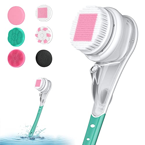 Electric Body Brush, Number-one Body Scrubber with 6 Brush Heads Long Handle Bath Shower Brush Massage Body Brush Kit, IPX7 Waterproof 3 Speed Spin Cleaning Brush Back Brush for Face & Body Men Women