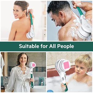 Electric Body Brush, Number-one Body Scrubber with 6 Brush Heads Long Handle Bath Shower Brush Massage Body Brush Kit, IPX7 Waterproof 3 Speed Spin Cleaning Brush Back Brush for Face & Body Men Women