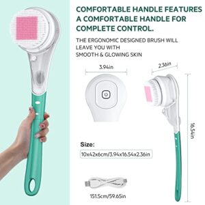 Electric Body Brush, Number-one Body Scrubber with 6 Brush Heads Long Handle Bath Shower Brush Massage Body Brush Kit, IPX7 Waterproof 3 Speed Spin Cleaning Brush Back Brush for Face & Body Men Women