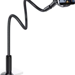 Lamicall Gooseneck Phone Holder for Bed - Overall Length 38.6in, Flexible Leather Wrapped Arm, 360 Adjustable Clamp Clip, Overhead Cell Phone Mount Stand for Desk, Compatible with All Cellphone (4-7”)