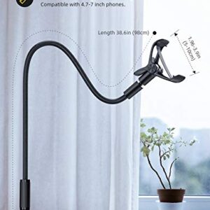 Lamicall Gooseneck Phone Holder for Bed - Overall Length 38.6in, Flexible Leather Wrapped Arm, 360 Adjustable Clamp Clip, Overhead Cell Phone Mount Stand for Desk, Compatible with All Cellphone (4-7”)