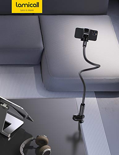 Lamicall Gooseneck Phone Holder for Bed - Overall Length 38.6in, Flexible Leather Wrapped Arm, 360 Adjustable Clamp Clip, Overhead Cell Phone Mount Stand for Desk, Compatible with All Cellphone (4-7”)