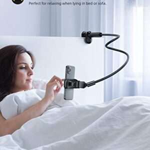 Lamicall Gooseneck Phone Holder for Bed - Overall Length 38.6in, Flexible Leather Wrapped Arm, 360 Adjustable Clamp Clip, Overhead Cell Phone Mount Stand for Desk, Compatible with All Cellphone (4-7”)