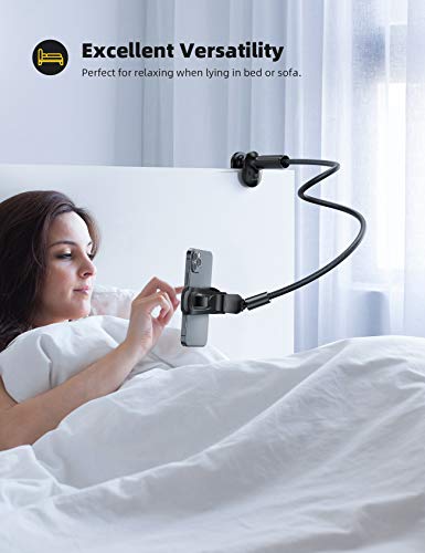 Lamicall Gooseneck Phone Holder for Bed - Overall Length 38.6in, Flexible Leather Wrapped Arm, 360 Adjustable Clamp Clip, Overhead Cell Phone Mount Stand for Desk, Compatible with All Cellphone (4-7”)