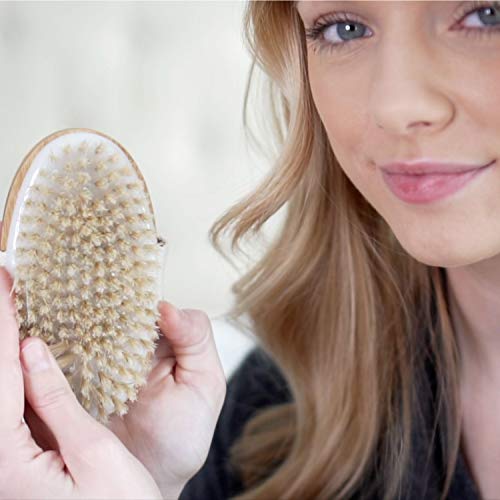 Body Brush - 5 in 1 Wet or Dry Brush, Back Brush, Shower & Bath Brush Scrubber with Non-Slip Long handle, Exfoliating Face Brush Massager, Sisal Bag, Cellulite Massager, Natural Bristle, Gift Set