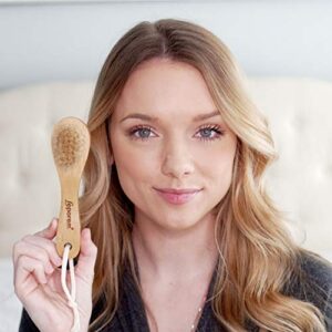 Body Brush - 5 in 1 Wet or Dry Brush, Back Brush, Shower & Bath Brush Scrubber with Non-Slip Long handle, Exfoliating Face Brush Massager, Sisal Bag, Cellulite Massager, Natural Bristle, Gift Set