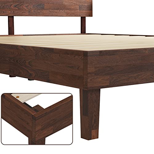 Crisinant Wood Bed Frame with Headboard/Solid Wooden Platform Bed/Sturdy Wood Foundation/No Box Spring Needed/No Noise / 14 Inch, King