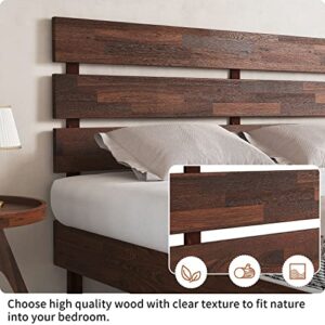 Crisinant Wood Bed Frame with Headboard/Solid Wooden Platform Bed/Sturdy Wood Foundation/No Box Spring Needed/No Noise / 14 Inch, King