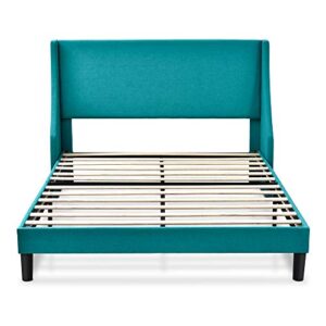 Allewie Full Size Bed Frame, Platform Bed Frame with Upholstered Headboard, Modern Deluxe Wingback, Wood Slat Support, Mattress Foundation, Peacock Green