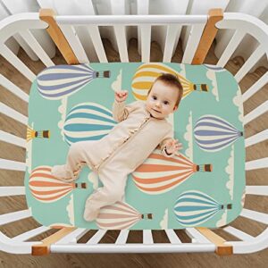 WELLDAY Hot Air Balloon Clouds Crib Sheets for Boys and Girls, Fitted Baby Crib Sheets Soft and Breathable Mini Crib Sheets 52 X 28 X 9 Inches