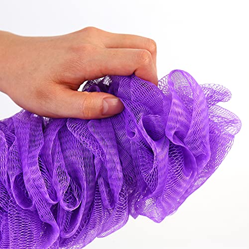 Back Scrubber Brush Long Handle for Shower, Loofah On a Stick Sponge Back Brush, Body Exfoliator Scrubber Bath Brush for Men Women, Exfoliating Cleaning Back Scrubber for Elderly (2 Pack-Green+Purple)