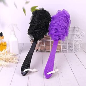 Back Scrubber Brush Long Handle for Shower, Loofah On a Stick Sponge Back Brush, Body Exfoliator Scrubber Bath Brush for Men Women, Exfoliating Cleaning Back Scrubber for Elderly (2 Pack-Green+Purple)