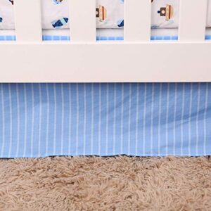 4 PCs Blue Car Steamship Nursery Crib Bedding Set Sky Blue Baby Boy Cot Bedding Set Quilt , Fitted Sheet , Skirt , Window Valance