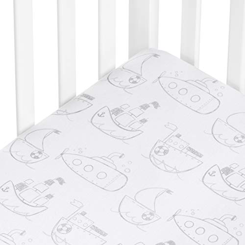 Andi Mae Crib Sheet - Grey Boats -100% Jersey Cotton - Fits Standard Crib or Toddler Mattresses