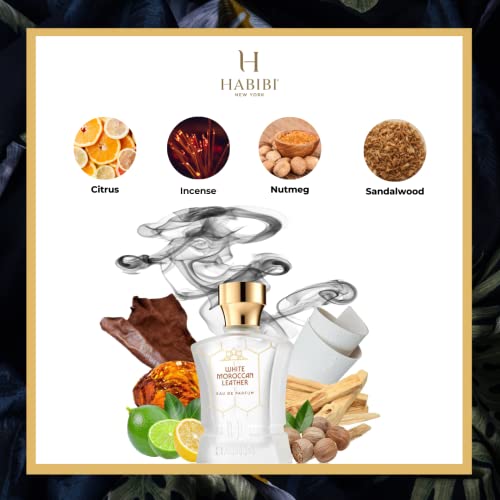 H HABIBI White Moroccan Leather - Eau de Parfum Fragrance for Men - Citrus, Spicy, Woody Fresh Scent. Long-Lasting, Unique Cologne perfect blend, Daytime, office and evening scent