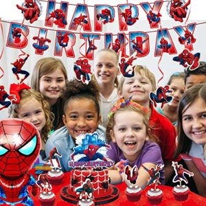 53 Pcs Spidey-men Birthday Decorations Party Supplies Include Happy Birthday Banners, Tablecloths, Cake Toppers ,Cupcake Toppers, Balloons, Hanging Swirls Superhero Birthday Party Supplies