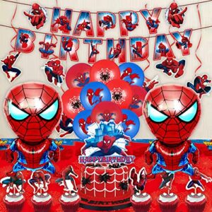 53 Pcs Spidey-men Birthday Decorations Party Supplies Include Happy Birthday Banners, Tablecloths, Cake Toppers ,Cupcake Toppers, Balloons, Hanging Swirls Superhero Birthday Party Supplies