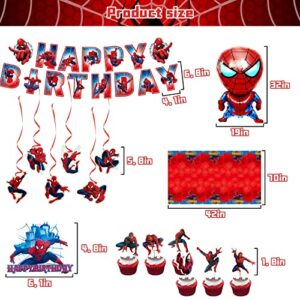 53 Pcs Spidey-men Birthday Decorations Party Supplies Include Happy Birthday Banners, Tablecloths, Cake Toppers ,Cupcake Toppers, Balloons, Hanging Swirls Superhero Birthday Party Supplies