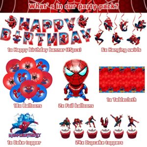 53 Pcs Spidey-men Birthday Decorations Party Supplies Include Happy Birthday Banners, Tablecloths, Cake Toppers ,Cupcake Toppers, Balloons, Hanging Swirls Superhero Birthday Party Supplies