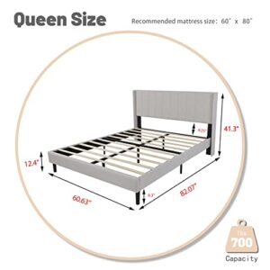 Zavoter Queen Upholstered Platform Bed Frame with Headboard, Mattress Foundation, Wood Slat Support, Quiet, no Box Spring Needed, Easy to Assemble Light Gray