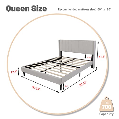 Zavoter Queen Upholstered Platform Bed Frame with Headboard, Mattress Foundation, Wood Slat Support, Quiet, no Box Spring Needed, Easy to Assemble Light Gray