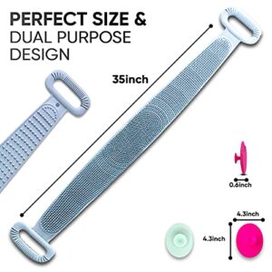 Extra Long Silicone Back Scrubber With Facial Cleansing Brush | Back Scrubber For Shower | Silicone Body Scrubber | Face Exfoliator, Back Scratcher, Bath Accessories | Cleanse and Soften Your Skin