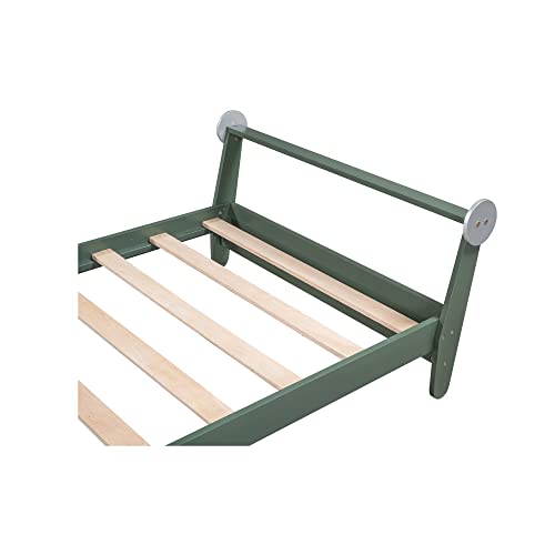 Polibi Helicopter-Shaped Twin Size Platform Bed with Rotatable Propeller and Storage Shelves, Solid Wood Twin Bed Frame, Box Spring No Required, Green