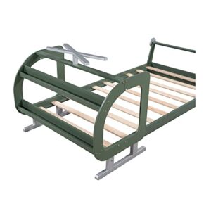 Polibi Helicopter-Shaped Twin Size Platform Bed with Rotatable Propeller and Storage Shelves, Solid Wood Twin Bed Frame, Box Spring No Required, Green