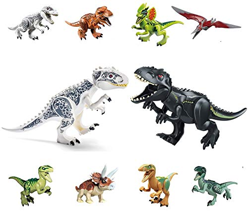 10 Pack Playset Jurassic Dinosaurs, 2 Large(11") + 8 Small(4"), Building Dino Action Figures Toys, Kids Boys Educational Party Favors Gift Idea 46