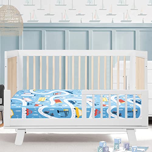 Cloele Fitted Crib Sheet - Baby Nursery Sheet 100% Polyester 2 Pack Cozy Bed Sheet Set for Standard Crib and Toddler Mattresses - Cartoon Car Nursery Bed Sheet Infant Baby Toddler Sheet for Baby