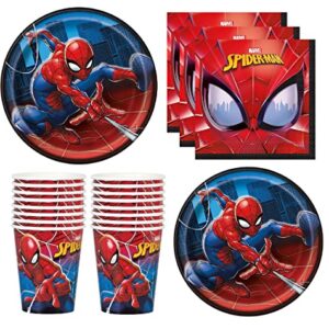 FAKKOS Design Spider Man Plates Napkins Cups for 16 Guests Birthday Party Supplies 48 pieces