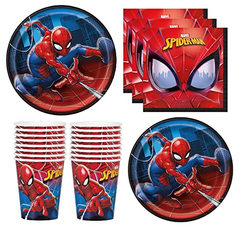 FAKKOS Design Spider Man Plates Napkins Cups for 16 Guests Birthday Party Supplies 48 pieces