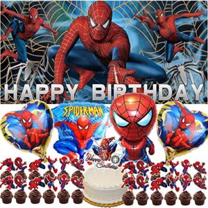 miscoo spiderman party supplies | decorations | banner | balloons | for boys | backdrop | birthday | set | decor