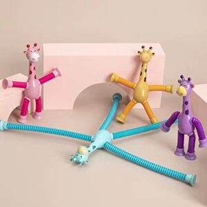 telescopic suction cup giraffe toy, ever-changing giraffe telescopic tube suction cup toys telescopic suction cup giraffe toy educational stress relief fidget sensory giraffe toys (4pcs with light)