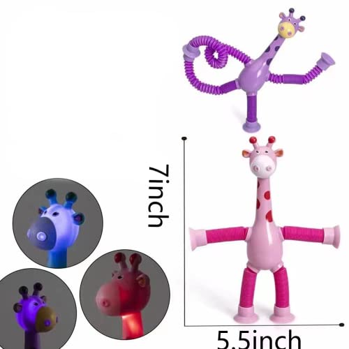 Telescopic Suction Cup Giraffe Toy, Ever-Changing Giraffe Telescopic Tube Suction Cup Toys Telescopic Suction Cup Giraffe Toy Educational Stress Relief Fidget Sensory Giraffe Toys (4pcs with light)