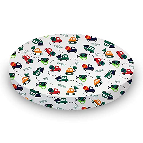 SheetWorld Baby Fitted Round Crib Sheet, 100% Cotton Jersey Hypoallergenic Sheet, Unisex Boy Girl, 42 x 42 inches, Construction Cars, Made in USA