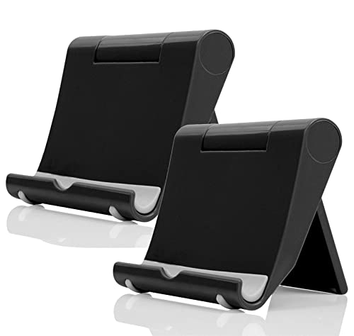 JUSDIQIR Cell Phone Stand for Desk 2 Pack Mobile Phone Holders Desktop Tablet Stand, Foldable Phone Dock Universal Adjustable Tablet Stand for Desk Compatible with Cell Phone Support