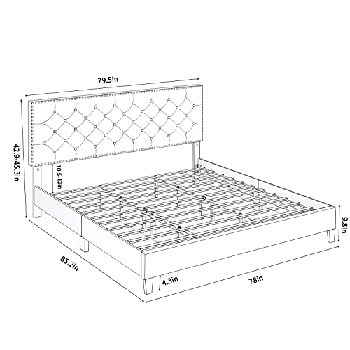 HOSTACK King Size Bed Frame, Modern Upholstered Platform Bed with Adjustable Headboard, Heavy Duty Button Tufted Bed Frame with Wood Slat Support, Easy Assembly, No Box Spring Needed (Black, King)