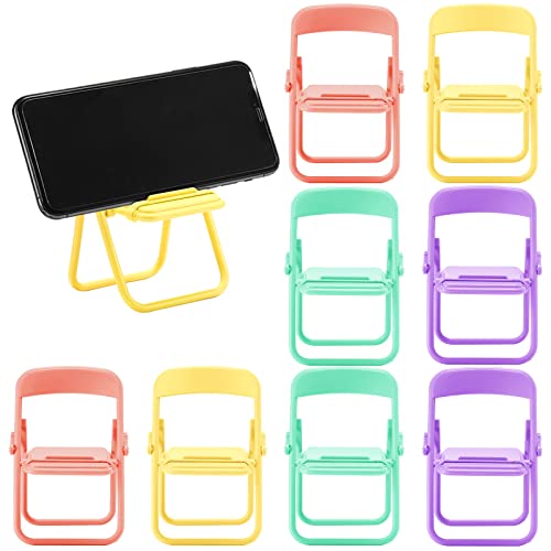 8 Pieces Mini Chair Shape Cell Phone Stand Foldable Universal Candy Color Mobile Phone Holder Multi Angle Cradle for Desk Tablet Phone Multi Functions Convenient Phone Stand