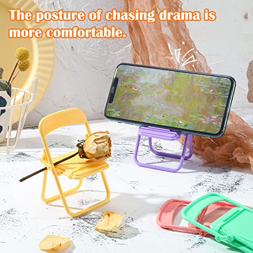 8 Pieces Mini Chair Shape Cell Phone Stand Foldable Universal Candy Color Mobile Phone Holder Multi Angle Cradle for Desk Tablet Phone Multi Functions Convenient Phone Stand