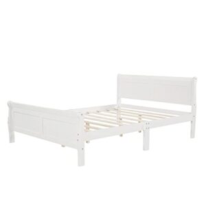 Harper & Bright Designs Wooden Full Platform Bed Full Bed Frame with Headboard and Footboard, Sleigh Bed with Wood Slat Support (Full, White)