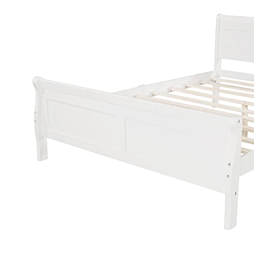 Harper & Bright Designs Wooden Full Platform Bed Full Bed Frame with Headboard and Footboard, Sleigh Bed with Wood Slat Support (Full, White)