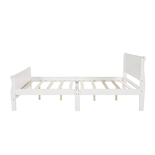 Harper & Bright Designs Wooden Full Platform Bed Full Bed Frame with Headboard and Footboard, Sleigh Bed with Wood Slat Support (Full, White)